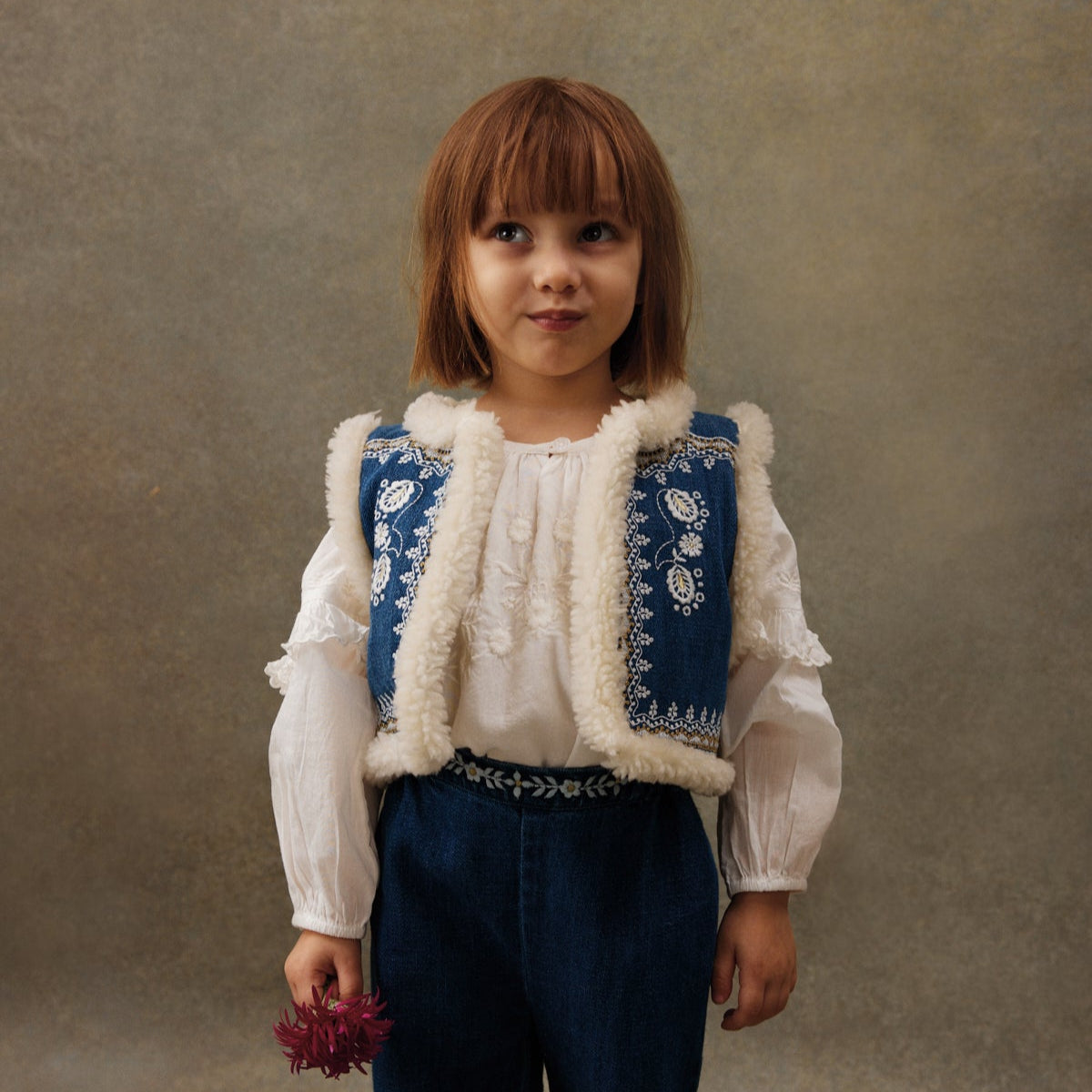 Louise Misha Librana Reversible Denim Vest Stone Blue, Cream – Smol